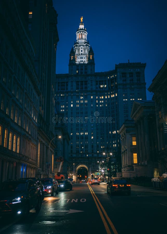 New York City Hall at Night, Manhattan, New York Editorial Stock Photo ...