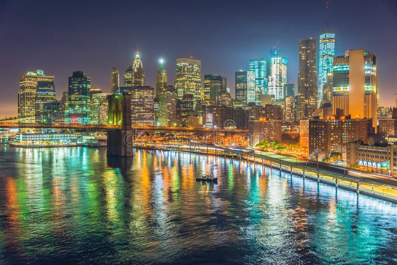 New York City La Nuit, Manhattan Image stock - Image du brooklyn, neuf ...