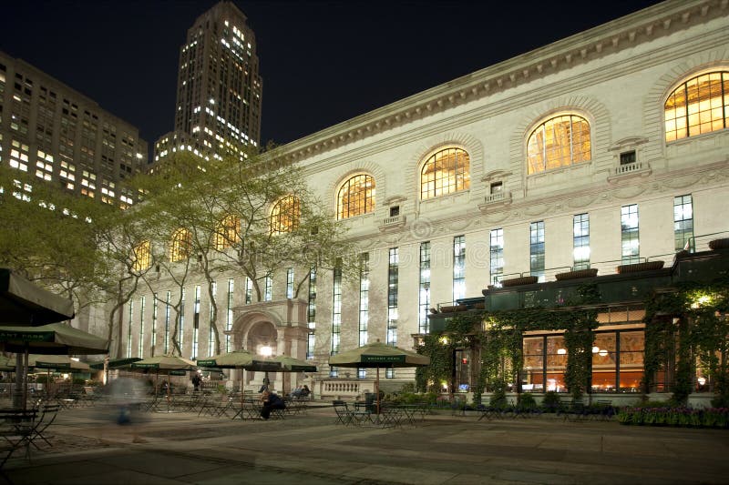 New York City Library at Night Stock Image - Image of city, united ...