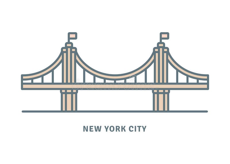 Brooklyn Bridge at New York City, USA Vector Line Icon Stock Vector ...