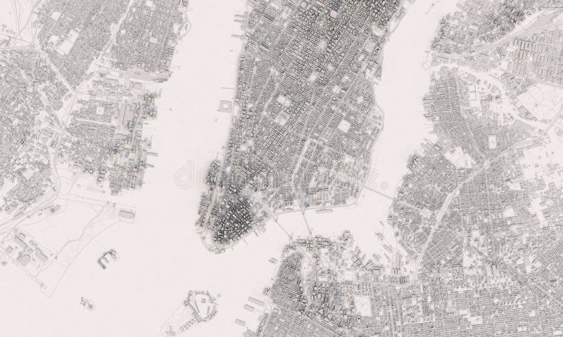 New York City Map Aerial View. Grey Minimal Design Stock Illustration ...