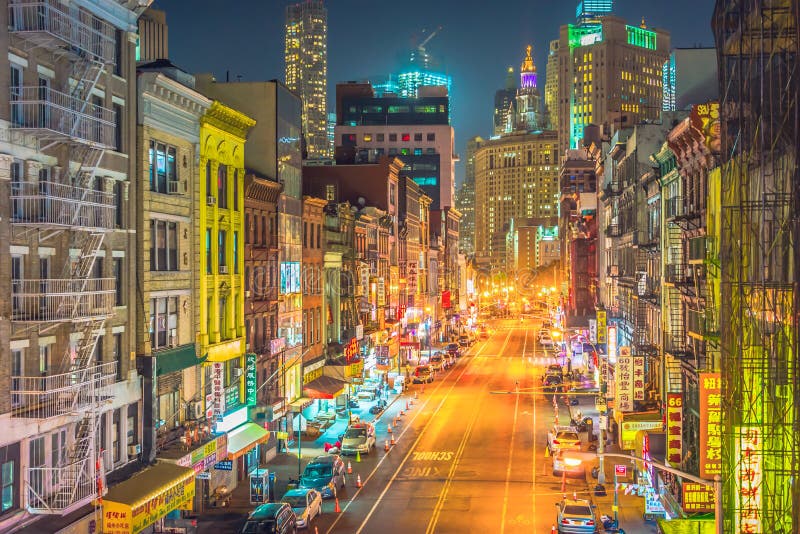 New York City at Night,Chinatown Editorial Image - Image of island ...