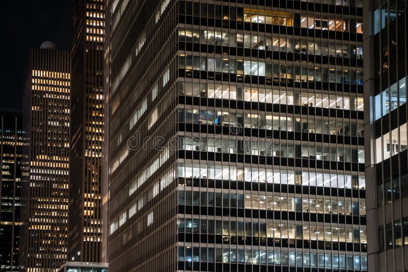 New York City Office Building Seen at Night with Lit Windows Stock ...