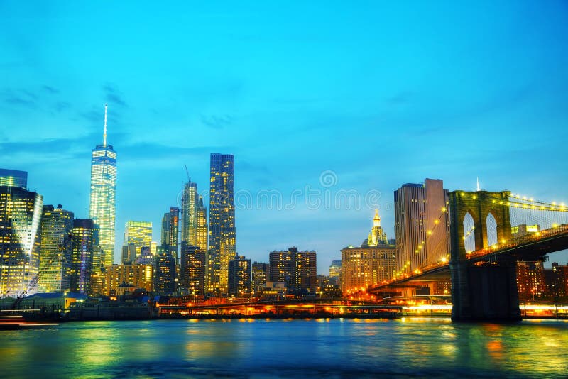New York City Overview with Brooklyn Bridge Stock Image - Image of ...