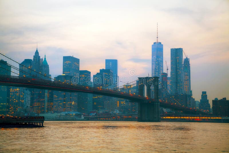 New York City Overview with Brooklyn Bridge Stock Image - Image of ...