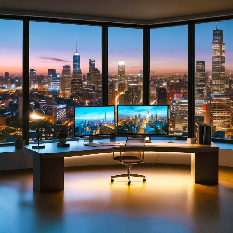 New York City Panoramic View from the Office. Stock Illustration ...