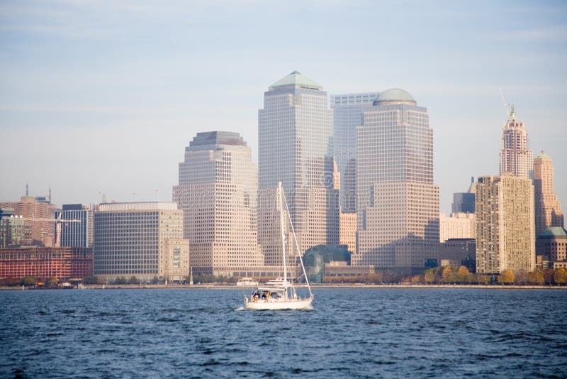 New York City Skyline in Fall Sunset Stock Photo - Image of sail ...
