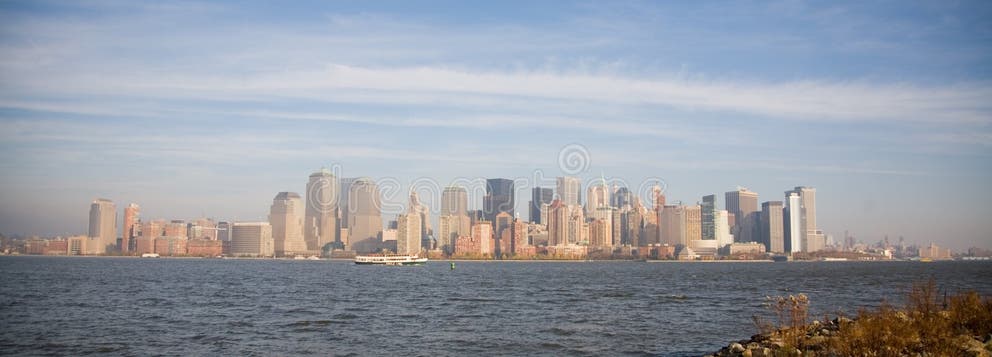 New York City Skyline in Fall Sunset Stock Image - Image of water, dusk ...