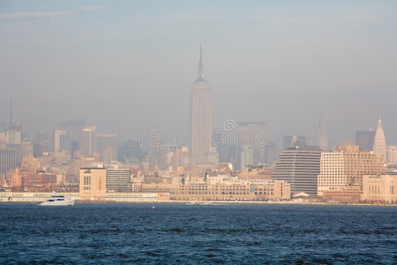 New York City Skyline in Fall Sunset Stock Image - Image of america ...