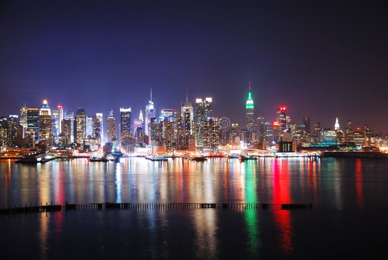 New York City Skyline at Night Stock Photo - Image of attraction ...