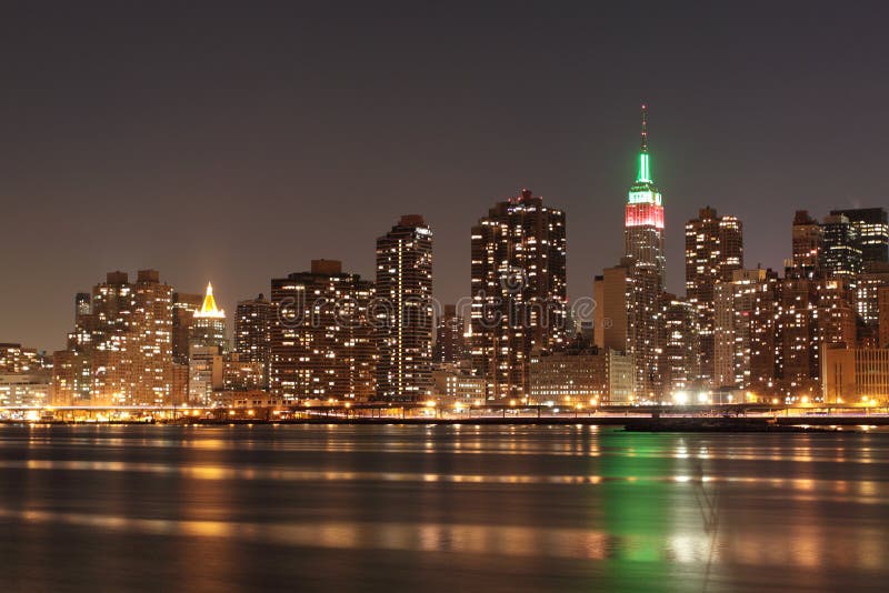 New York City Skyline at Night Lights Editorial Photo - Image of ...