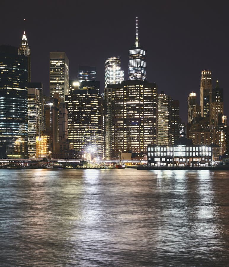 New York City Skyline at Night, USA Editorial Image - Image of ...