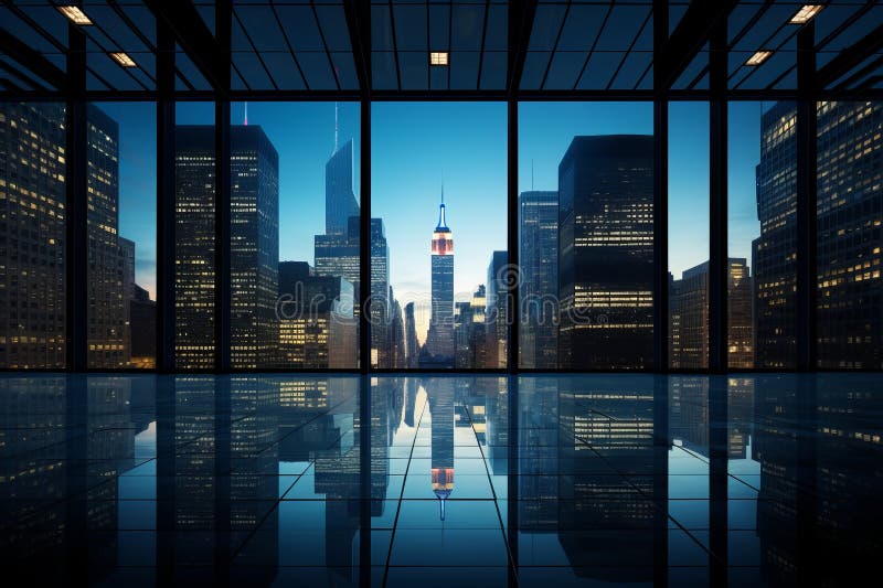 New York City Skyscrapers Reflected in the Windows of an Office ...