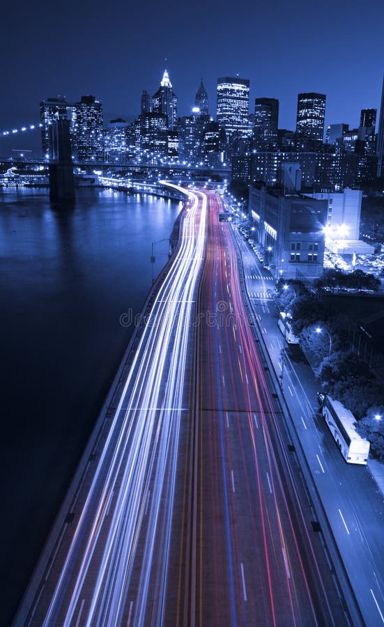 New York City- Traffic in the City Stock Image - Image of bridge, dusk ...