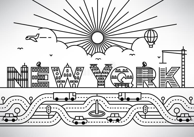 New York City Typography Design with Building Letters Stock Vector ...