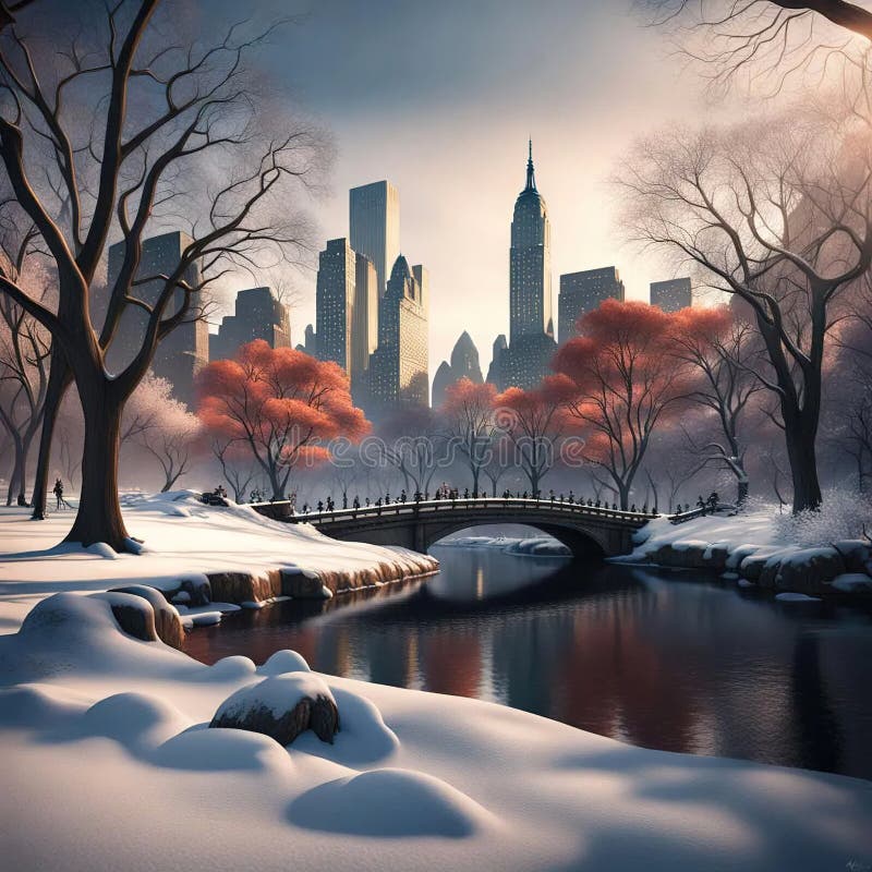 New York City Winter Scene stock illustration. Illustration of building ...