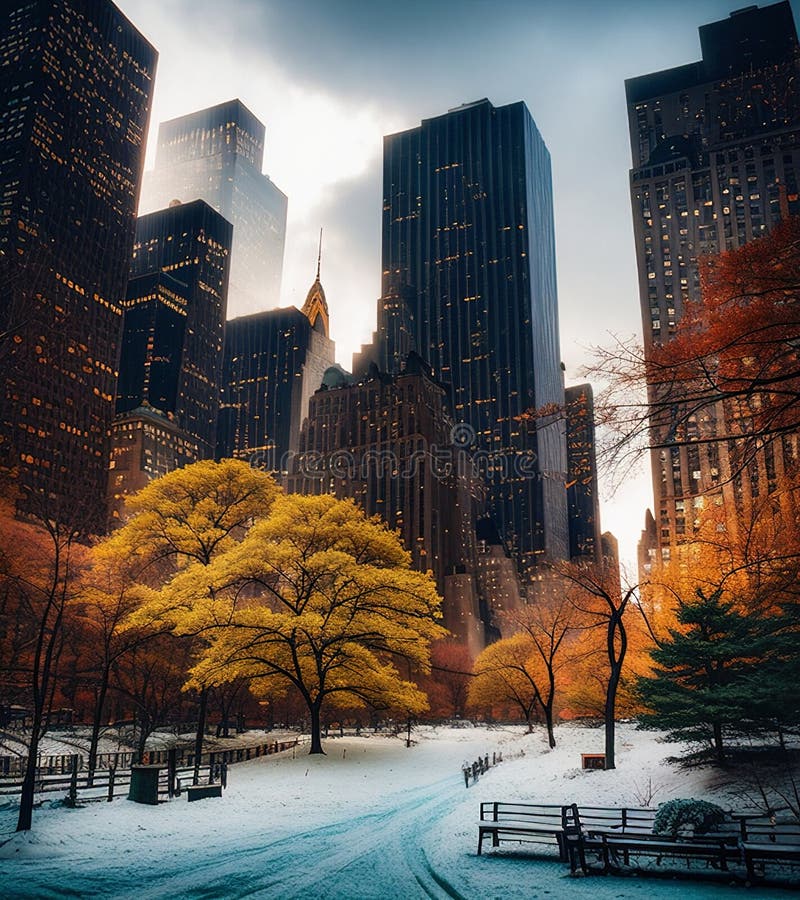 New York City Winter Scene stock illustration. Illustration of ...