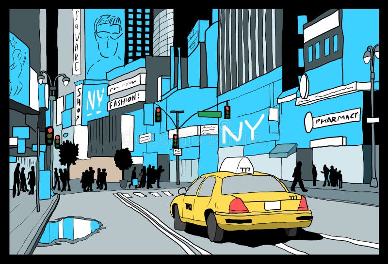 New York drawing stock vector. Illustration of billboard - 56188093