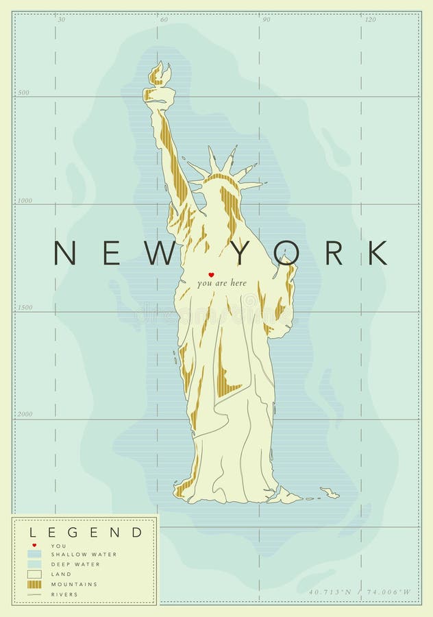 New York Geographical Map with Liberty Statue Poster Stock Vector ...