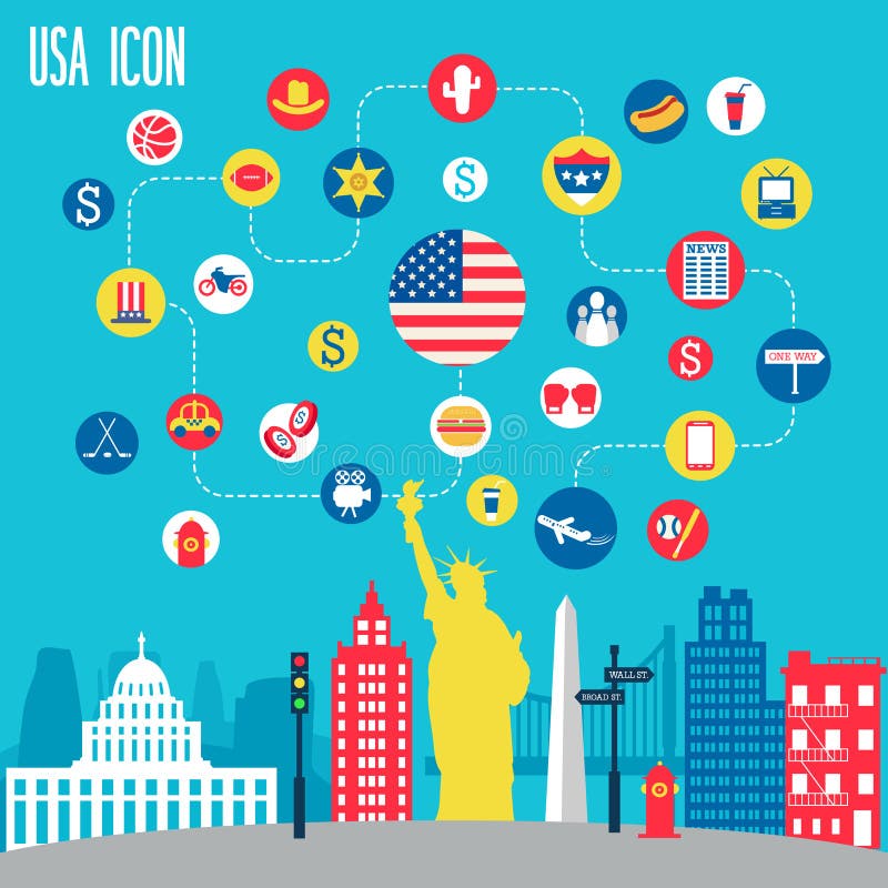 New York icon set. stock vector. Illustration of food - 43766385