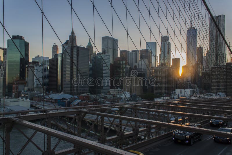 New York Lower Manhattan Skyline from Brooklyn Bridge Editorial ...