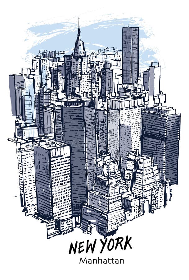 New York Manhattan Free Hand Sketch Stock Vector - Illustration of york ...