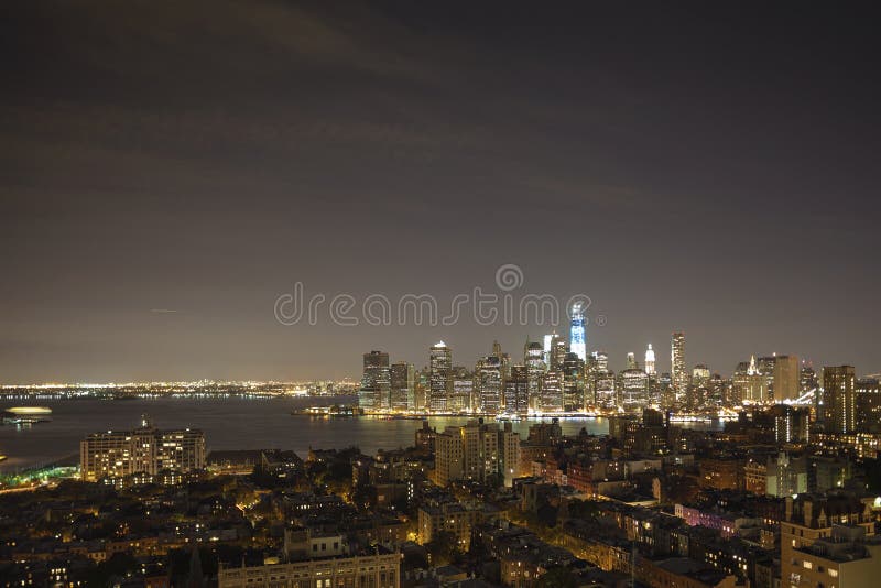 New York by Night - New WTC in Blue Stock Image - Image of east, house ...
