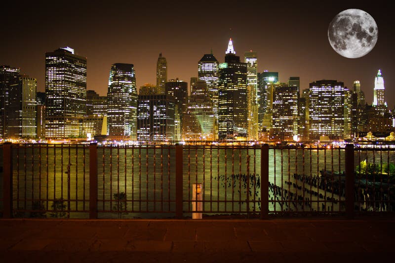 New York Skyline with moon stock image. Image of group - 26860077
