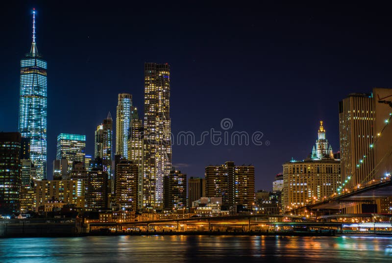 New york skyline at night editorial photo. Image of beautiful - 68458641