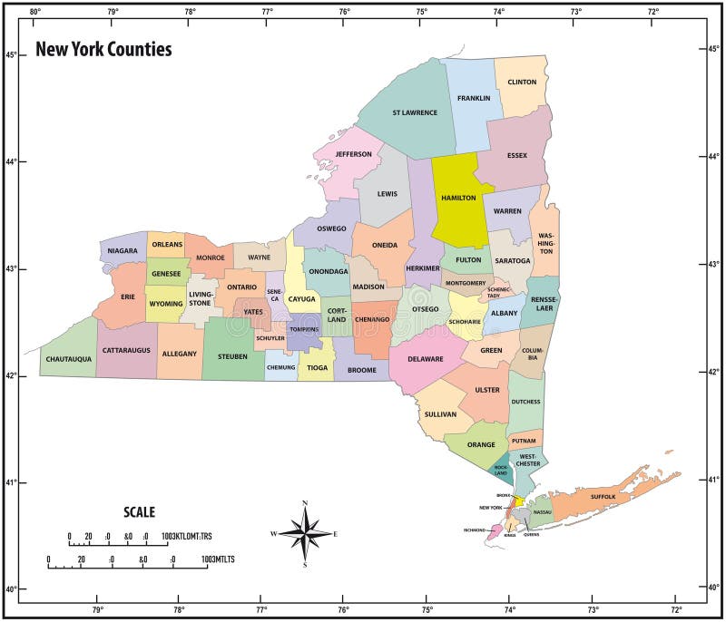 New York State Outline Administrative and Political Vector Map in Color ...
