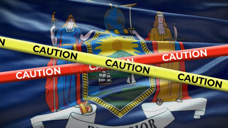 New York State Symbol Flag with Caution Tape. 3D Illustration Stock ...