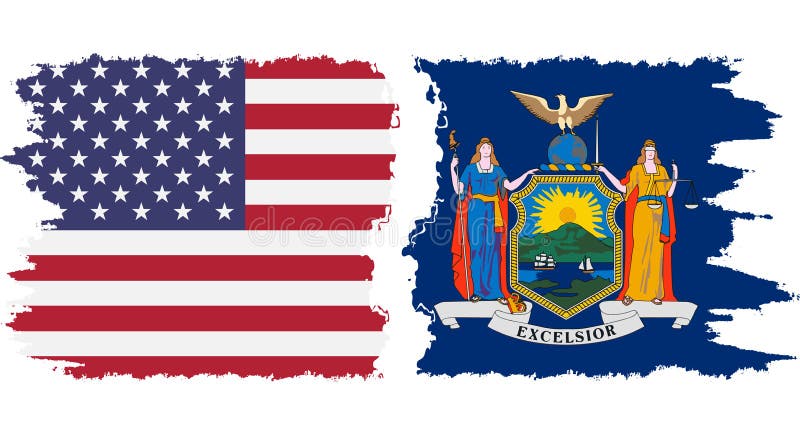 New York State and USA Grunge Flags Connection Vector Stock Vector ...