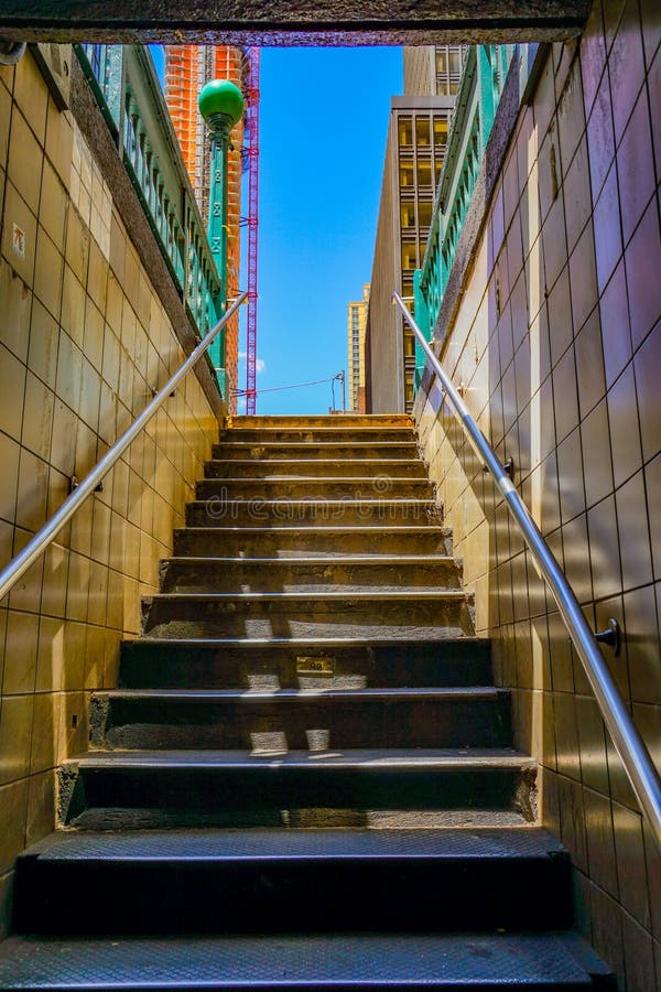 New York Subway Exit Stairs Stock Image - Image of building, crane ...