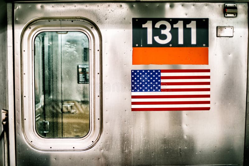 New York Subway Train with American Flag Stock Image - Image of ...