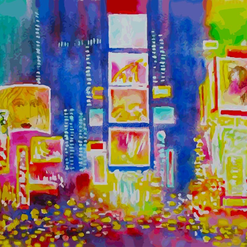 New York.Times Square stock vector. Illustration of watercolor - 48470073