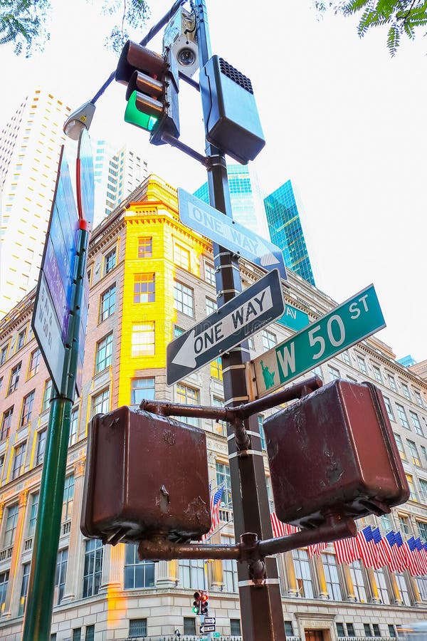 New York Traffic Signs and Surveillance Camera Stock Photo - Image of ...