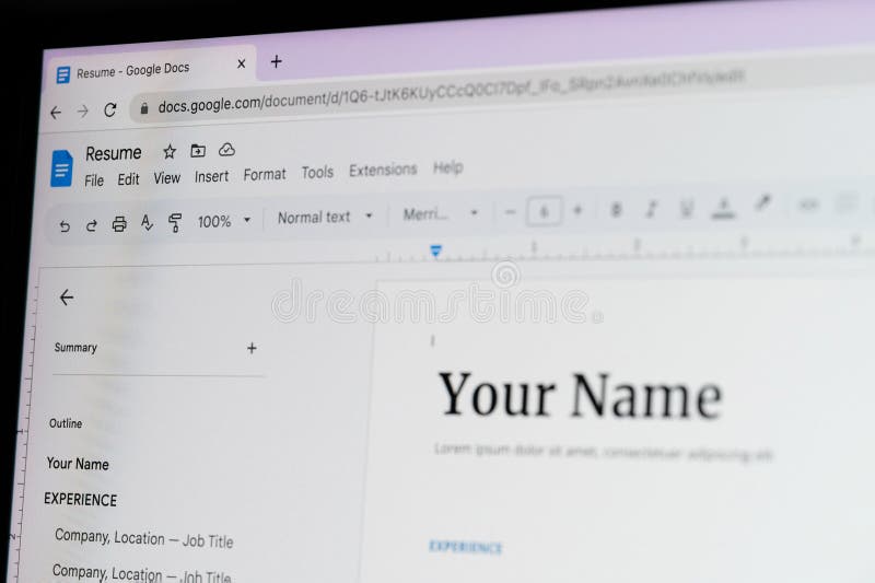 Create Resume in Google Docs Editorial Photography - Image of ...