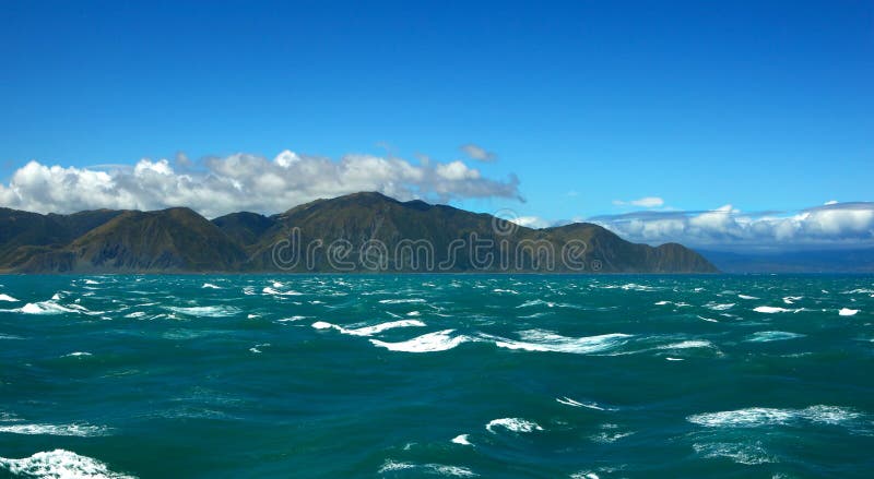 New Zealand from Cook Strait Stock Image - Image of panorama, clouds ...