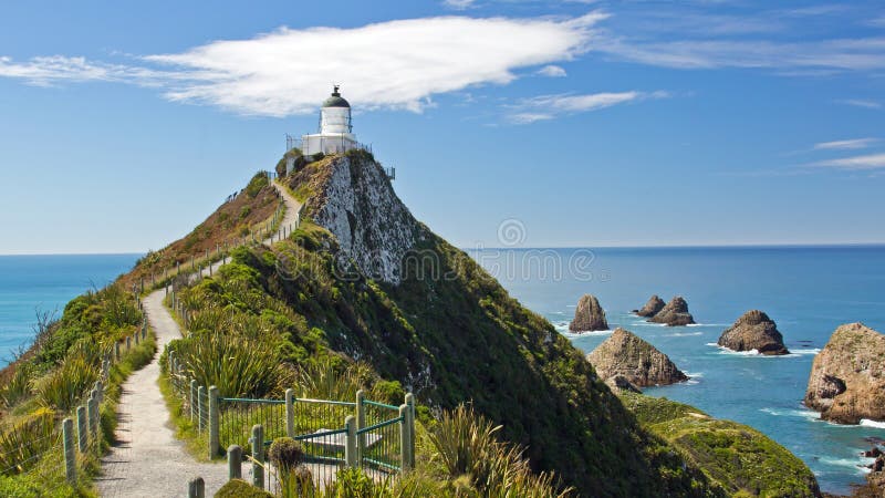 New Zealand, Lighthouse, Nugget Point Stock Image - Image of landscape ...