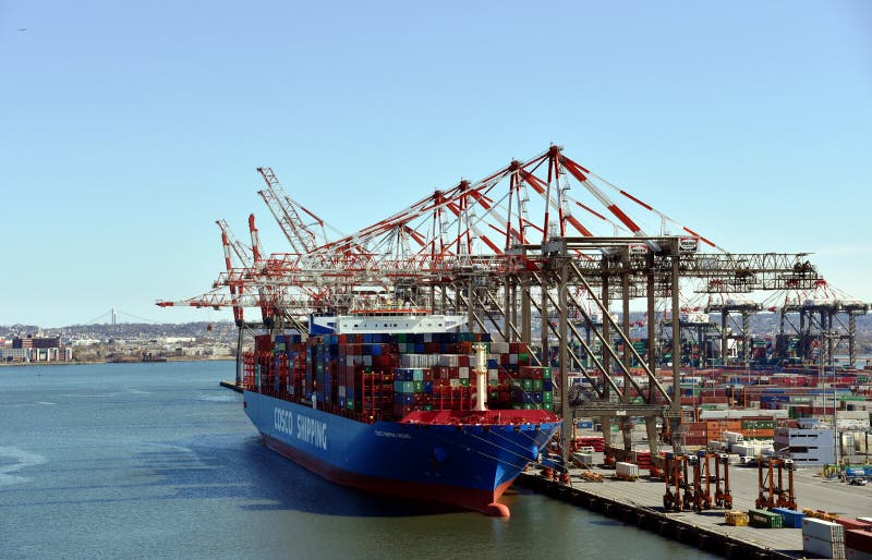 Cargo Ship in the Container Terminal of Newark, NJ. Editorial Image ...