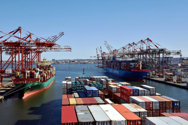 Cargo Ships in the Container Terminal of Newark, NJ. Editorial Stock ...