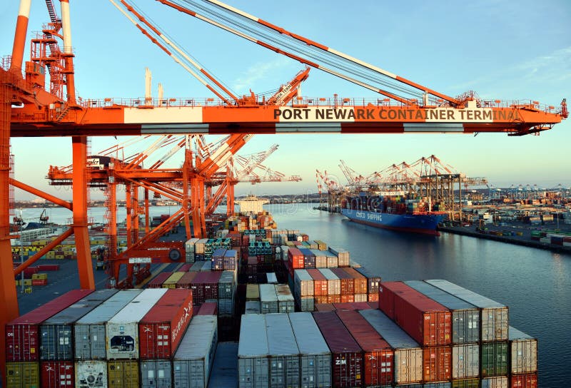 Cargo Ships in the Container Terminal of Newark, NJ. Editorial Photo ...