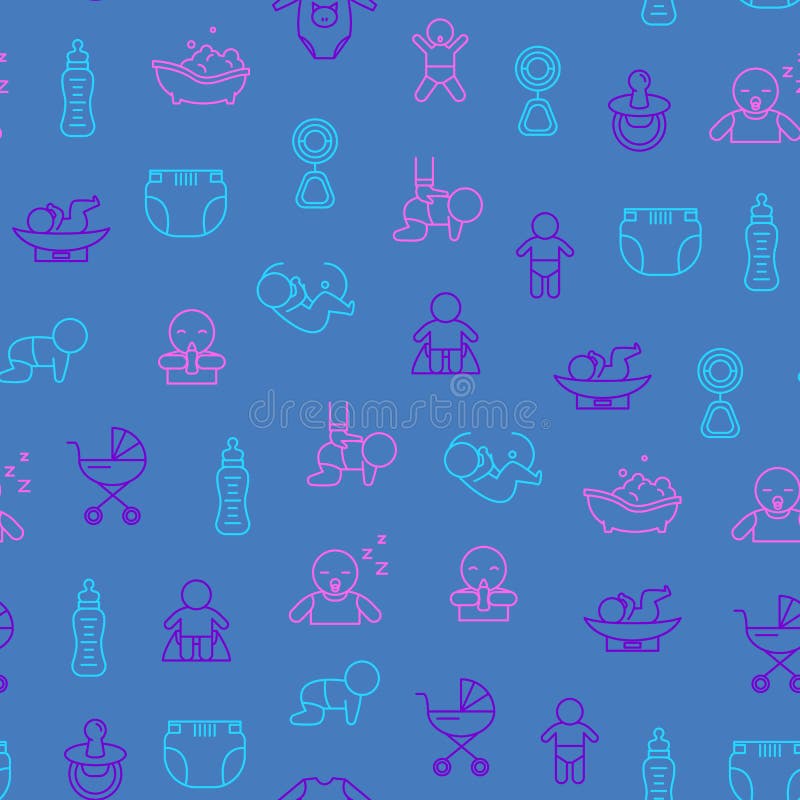 Newborn Babies Signs Thin Line Seamless Pattern Background. Vector ...
