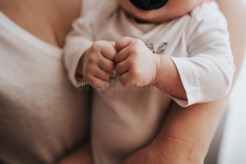 Newborn baby in the arms stock photo. Image of hands - 240474988