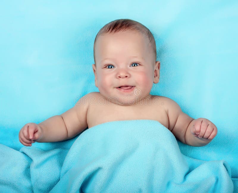 Newborn baby on blue stock photo. Image of blanket, dream - 80781230