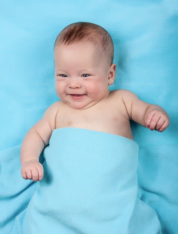Newborn baby on blue stock photo. Image of adorable, lying - 80781312