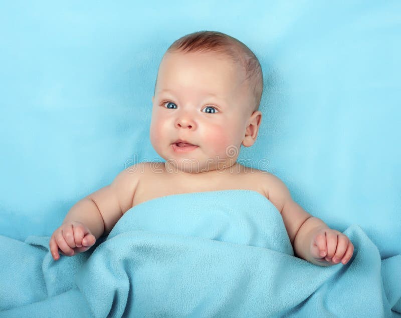 Newborn baby on blue stock photo. Image of people, child - 80781340