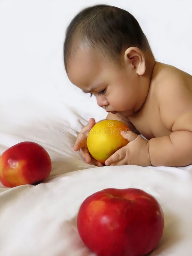 Newborn Baby Boy with Apples Stock Photo - Image of healthy, childhood ...