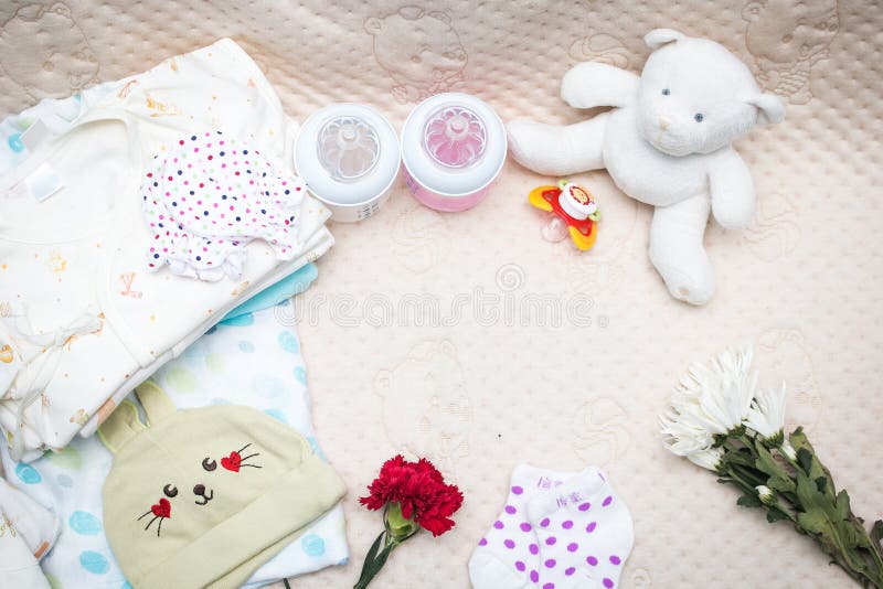 Newborn Baby Clothes with Bottle Stock Image - Image of newborn, bear ...