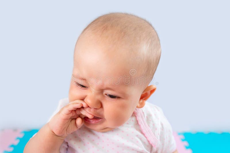 Newborn Baby Crying with Hand in Mouth Stock Image - Image of young ...